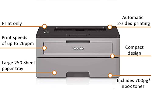 Brother HL-L23 00D Compact Wired Laser Monochrome Printer - Auto Duplex Printing - Print Up to 26 Pages/Minute - Up to 250 Sheet Paper Input - 2400 x 600 DPI - Hi Speed USB + HDMI Cable