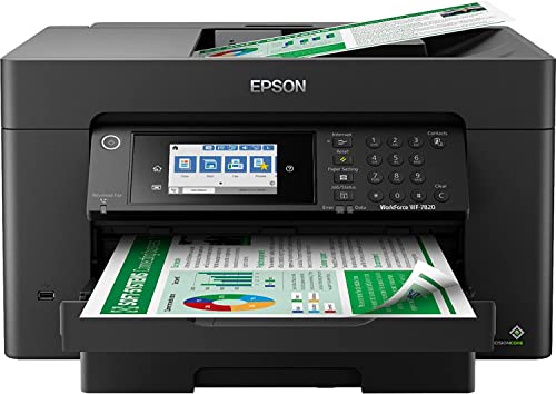 Epson Workforce Pro WF-7820 Wide-Format Wireless All-in-One Color Inkjet Printer, Black - Print Scan Copy Fax - 4.3" Touchscreen, 25 ppm, 4800 x 2400 dpi, Auto 2-Sided Printing, 13"x19", 50-Sheet ADF