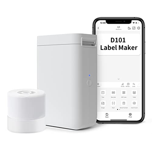 D101 Label Maker Machine with 2 Tapes - 12*40mm White Label Paper and 25*50mm White Label Paper