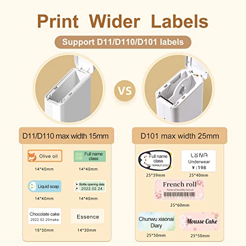 D101 Label Maker Machine with 2 Tapes - 12*40mm White Label Paper and 25*50mm White Label Paper