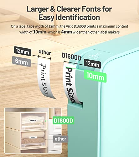 Vixic Label Maker Machine with Tape D1600D Bluetooth Label Maker, Portable Label Printer Wireless Sticker with Multiple Templates Available for Labeling, Labeler for Home Office Organization, Green