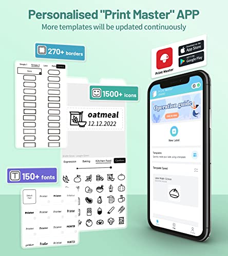 Vixic Label Maker Machine with Tape D1600D Bluetooth Label Maker, Portable Label Printer Wireless Sticker with Multiple Templates Available for Labeling, Labeler for Home Office Organization, Green