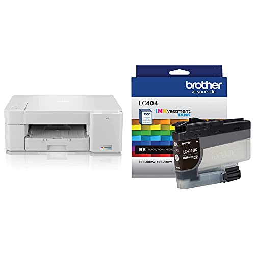 Brother MFC-J1205W INKvestment Tank Wireless Multi-Function Color Inkjet Printer with Up to 1-Year in Box,White Genuine LC404BKYield Black INKvestment Tank Ink Cartridge