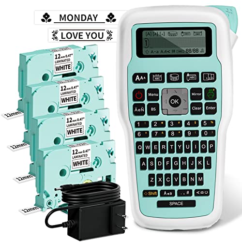 Vixic Handheld Label Maker Machine with Tape,E1000 Label Printer with QWERTY Keyboard Easy to Use Portable Label Makers for Industrial Work Home School Office Organization Green