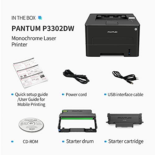 Pantum Laser Printer Black and White Wireless Printer, Auto Two-Sided Printing, P3302DW 35 Pages Per Minute(V9N61A)