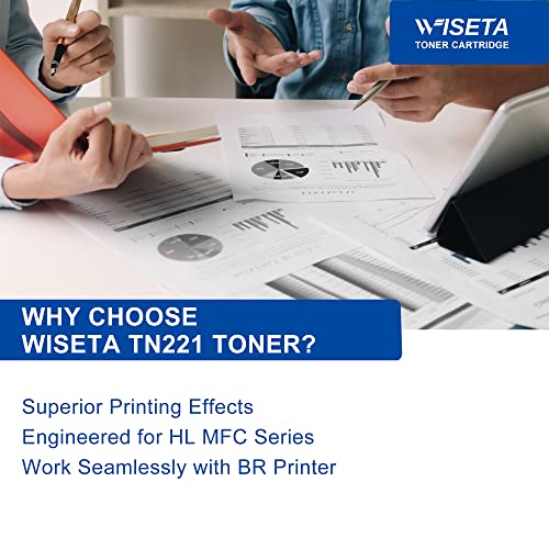 WISETA High Yield Toner Cartridge, TN221BK, Replacement Black Toner, Page Yield Upto 3,500 Pages, Replenishment Cartridge, TN221