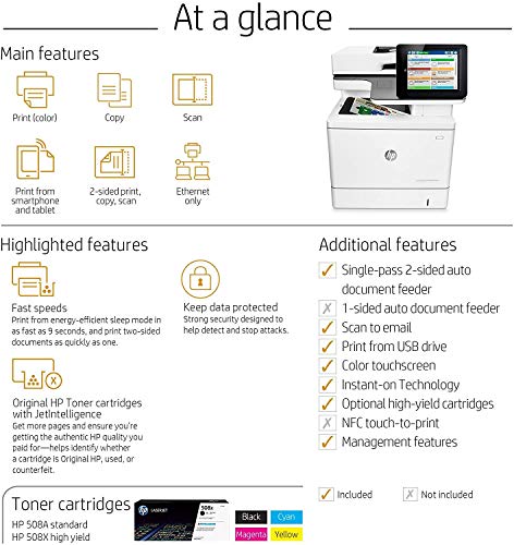 HP Color LaserJet Enterprise M577dn (B5L46A#BGJ) Duplex 3600 dpi USB/Ethernet Laser Multifunction Printer (Renewed)