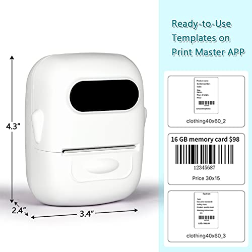 P50 Label Printer Portable Mini Label Maker Machine Bluetooth Thermal Label Maker Compatible with Android & iOS System Apply to Labeling Office Cable Retail Tag Barcode (White + A Roll Thermal Paper