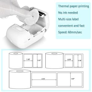 P50 Label Printer Portable Mini Label Maker Machine Bluetooth Thermal Label Maker Compatible with Android & iOS System Apply to Labeling Office Cable Retail Tag Barcode (White + A Roll Thermal Paper