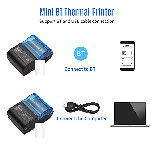 Portable Mini Thermal Printer 2 inch Wireless USB Receipt Bill Ticket Printer with 58mm Print Paper Compatible with iOS Android Windows for Restaurant Sales Retail