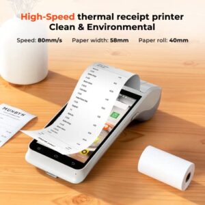 MUNBYN POS Receipt Printer, Android 9.0 POS, Wireless 58mm Bluetooth Receipt Printer, 4G, Wi-Fi POS System, 5.5" Touch Screen Android Handheld POS Terminal, CashStock Loyverse iREAP Retail Sales Print