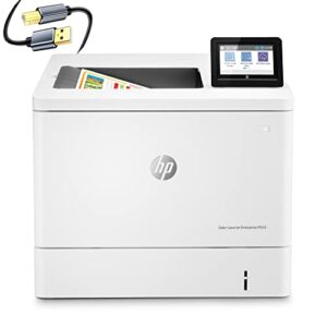 hp color laserjet enterprise m555dn single-function wired ethernet laser printer, white – print only – 4.3″ touchscreen display, 40 ppm, 600 x 600 dpi, auto duplex printing, usb, cbmou printer cable