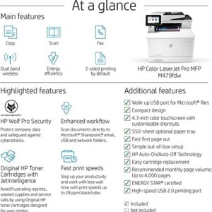 HP Laserjet Pro M479fdw Wireless Color All-in-One Laser Printer -White - Print Scan Copy Fax - 28 ppm, 600 x 600 dpi, Auto D2-Sided Printing, ADF, Ethernet, Bluetooth- Wulic Printer Cable