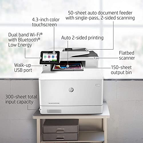 HP Laserjet Pro M479fdw Wireless Color All-in-One Laser Printer -White - Print Scan Copy Fax - 28 ppm, 600 x 600 dpi, Auto D2-Sided Printing, ADF, Ethernet, Bluetooth- Wulic Printer Cable