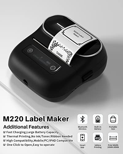 Itari M220 Label Maker 3 Inch Bluetooth Label Maker, Barcode Label Printer for Storage, Address, Mailing, Office, Home, Small Business, Compatible with iOS, Android and PC, with 1 Roll Label