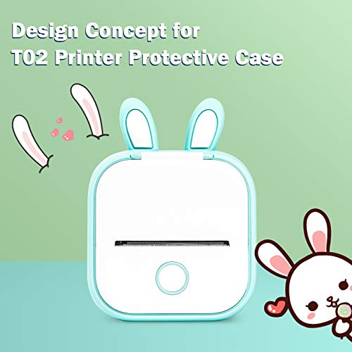 Memoking T02 Protective Case-Bunny Ears Shape Soft Silicone BPA-Free Cute Design Printer Cover, Compatible with T02 Mini Bluetooth Wireless Portable Mobile Pocket Printer, Green