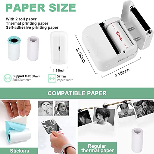 TVAIGER Mini Printer Portable, Wireless Bluetooth Thermal Sticker Printers with 6 Rolls Printing Paper, Compatible with Android iOS for Label Receipt Photo Notes and Memos (Green)