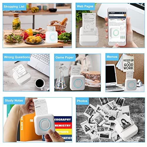 Mini Printer Portable, Pocket Thermal Printer with 7 Rolls Paper, Bluetooth Wireless Instant Photo Printer Compatible with iOS Android for Picture Receipt Label Note QR Code Inkless Printing