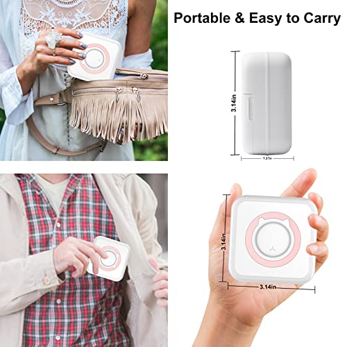 Mini Printer Portable, Pocket Thermal Printer with 7 Rolls Paper, Bluetooth Wireless Instant Photo Printer Compatible with iOS Android for Picture Receipt Label Note QR Code Inkless Printing