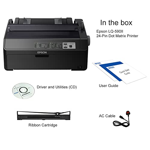 Epson LQ-590II Impact 24-Pin 80-Column Dot Matrix Printer with Serial Connectivity, Black - Single-Function Monochrome Invoice Printer, Print Speed up to 584 CPS