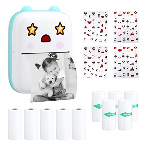 Augot Mini Printer, Bluetooth Pocket Thermal Printer with 11 Rolls of Thermal Paper, DIY Stickers, Inkless Portable Sticker Printer Compatible with iOS/Android Small Printer for Printing Label Memo