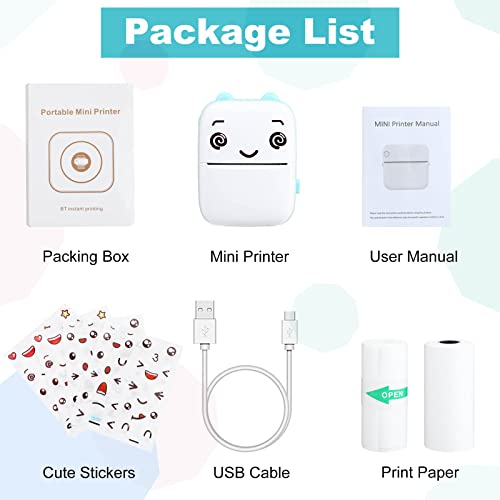 Augot Mini Printer, Bluetooth Pocket Thermal Printer with 11 Rolls of Thermal Paper, DIY Stickers, Inkless Portable Sticker Printer Compatible with iOS/Android Small Printer for Printing Label Memo