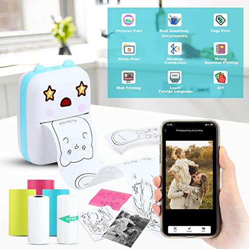 Augot Mini Printer, Bluetooth Pocket Thermal Printer with 11 Rolls of Thermal Paper, DIY Stickers, Inkless Portable Sticker Printer Compatible with iOS/Android Small Printer for Printing Label Memo