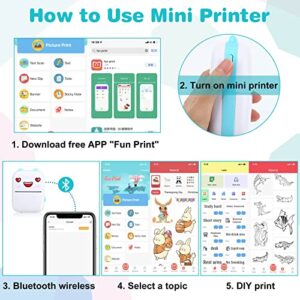 Augot Mini Printer, Bluetooth Pocket Thermal Printer with 11 Rolls of Thermal Paper, DIY Stickers, Inkless Portable Sticker Printer Compatible with iOS/Android Small Printer for Printing Label Memo