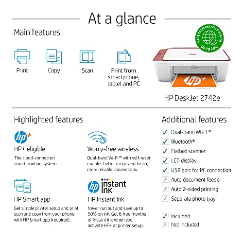 HP DeskJet 2700 Series Wireless Inkjet Color All-in-One Printer - Print Copy Scan Fax - Mobile Printing - WiFi USB Connectivity - Up to 7 ISO PPM - Up to 4800 x 1200 DPI - Cinnamon (Renewed)