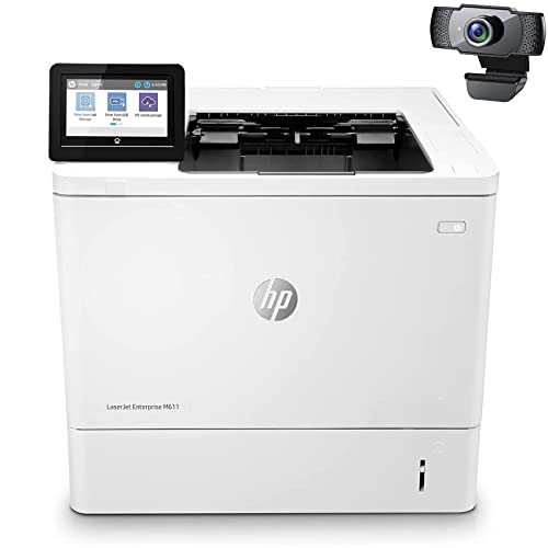 HP Laserjet Enterprise M611dn Single-Function Wired Monochrome Laser Printer, White - Print only - Ethernet, USB, 4.3" Touchscreen, 65 ppm, 1200x1200 dpi, Auto Duplex Printing - Cbmou External Webcam