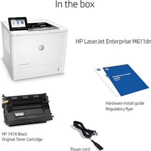 HP Laserjet Enterprise M611dn Single-Function Wired Monochrome Laser Printer, White - Print only - Ethernet, USB, 4.3" Touchscreen, 65 ppm, 1200x1200 dpi, Auto Duplex Printing - Cbmou External Webcam