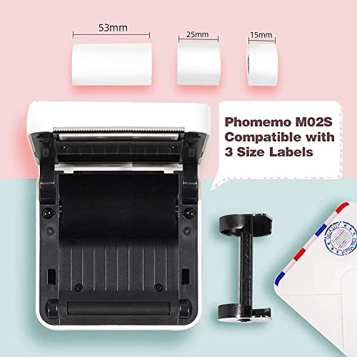 Phomemo M02S Pocket Printer- 300dpi Mini Bluetooth Thermal Printer with 3 Rolls White Sticker Paper, Compatible with iOS + Android for Learning Assistance, Study Notes, Journal, Fun, Work