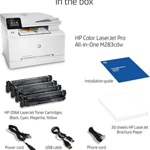 HP Laserjet Pro MFP M283cdw All-in-One Wireless Color Laser Printer, White - Print Scan Copy Fax - 22 ppm, 600 x 600 dpi, 50-Sheet ADF, Auto Duplex Printing, Ethernet, Cbmoun Printer_Cable