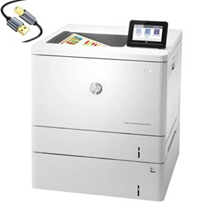 hp color laserjet enterprise m555x single-function wireless laser printer with 3 paper trays, white – print only – 4.3″ touchscreen, 40 ppm, 1200 x 1200 dpi, auto duplex printing, cbmou printer cable