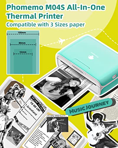 Phomemo M04S Wireless Portable Printer- Thermal Printer Sticker Printer- Compatible with iOS and Android for Travel, Mobile Office, School, Home with 300dpi,Support 53/80/110mm Printing Width,Green…