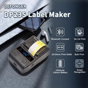 DETONGER Label Maker DP23S Thermal Portable Bluetooth Barcode Label Maker with 1 Pack 50x30mm Label Sticker for Home Office Organization Commercial Use, Android & iOS,Black