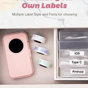 Phomemo Labeler D35 Inkless Bluetooth Label Maker Machine, Portable Sticker Labeler,Support Pre-Cut/Continuous Paper,Home,Office,Organization,Gift for Halloween,Christmas-Pink