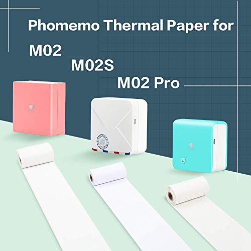 Phomemo M02 Pro Thermal Pocket Printer- Mini Bluetooth Thermal Printer with 3 Rolls White Sticker Paper, Compatible with iOS + Android for Learning Assistance, Study Notes, Journal, Fun, Work, White