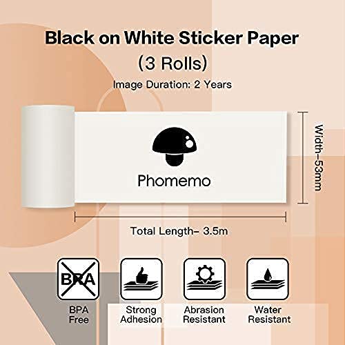 Phomemo M02 Pro Thermal Pocket Printer- Mini Bluetooth Thermal Printer with 3 Rolls White Sticker Paper, Compatible with iOS + Android for Learning Assistance, Study Notes, Journal, Fun, Work, White