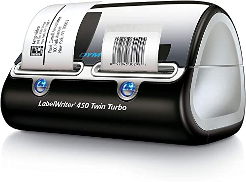 LabelWriter 450 Twin Turbo Direct Thermal Label Printer, Black - USB Connectivity Print up to 71 Labels Per Minute, 300 x 600 dpi, 2.20'' Maximum Width Monochrome Barcode Maker (1752266)