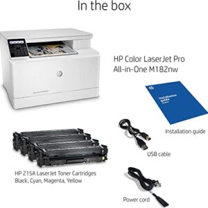 HP Color Laserjet Pro MFP M182nw All-in-One Wireless Laser Printer - Print Scan Copy - 17 ppm, 600 x 600 dpi, 256MB Memory, Photo Printing, 8.5 x 14, 2-Line LCD, Ethernet, White, Cbmou Printer Cable