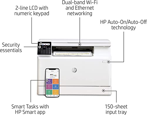 HP Color Laserjet Pro MFP M182nw All-in-One Wireless Laser Printer - Print Scan Copy - 17 ppm, 600 x 600 dpi, 256MB Memory, Photo Printing, 8.5 x 14, 2-Line LCD, Ethernet, White, Cbmou Printer Cable