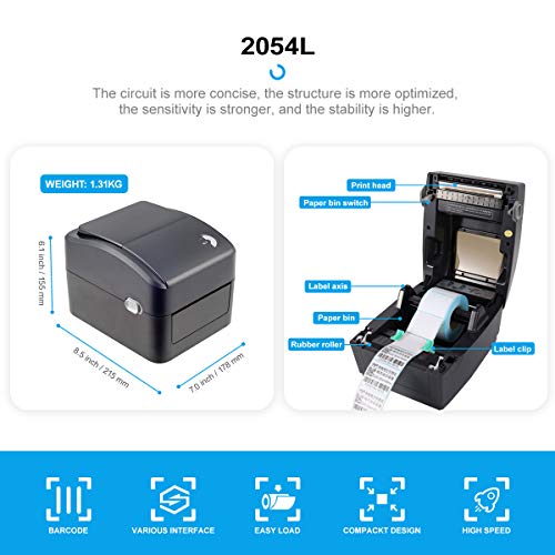 Micmi Shipping Label Printer, Thermal Support Amazon Ebay PayPal Etsy Shopify Shipstation Stamps.com Ups USPS FedEx DHL Support Windows, Roll & Fanfold Thermal Direct Label for Printer 4x6 inch