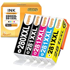 soko compatible ink cartridges replacement for canon 280 281 pgi-280xxl cli-281xxl pgi280 xxl cli281xxl used in canon pixma tr7520 tr8520 ts9120 ts6120 ts6220 ts8120 ts8220 ts9520 printer (5 pack)