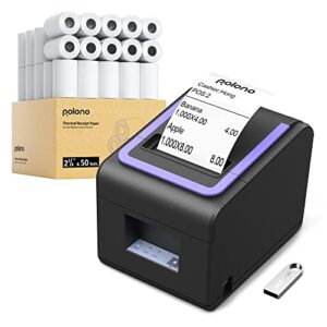 polono receipt printer, 3 1/8″” 80mm pl330 thermal receipt printer, 300mm/s pos receipt printer, 2 1/4″” x 50′ thermal paper, receipt paper suitable for many credit card terminals, bpa free, 50 rolls