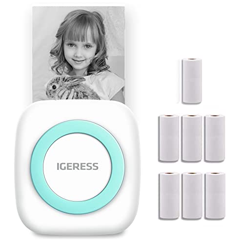 IGERESS Mini Printer, Wireless Bluetooth Pocket Thermal Printer, Sticker Printer, Portable Notes Picture Printer Receipt Paper Printer Compatible with iOS and Android