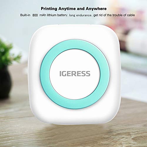 IGERESS Mini Printer, Wireless Bluetooth Pocket Thermal Printer, Sticker Printer, Portable Notes Picture Printer Receipt Paper Printer Compatible with iOS and Android