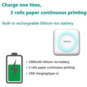 IGERESS Mini Printer, Wireless Bluetooth Pocket Thermal Printer, Sticker Printer, Portable Notes Picture Printer Receipt Paper Printer Compatible with iOS and Android