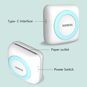 IGERESS Mini Printer, Wireless Bluetooth Pocket Thermal Printer, Sticker Printer, Portable Notes Picture Printer Receipt Paper Printer Compatible with iOS and Android