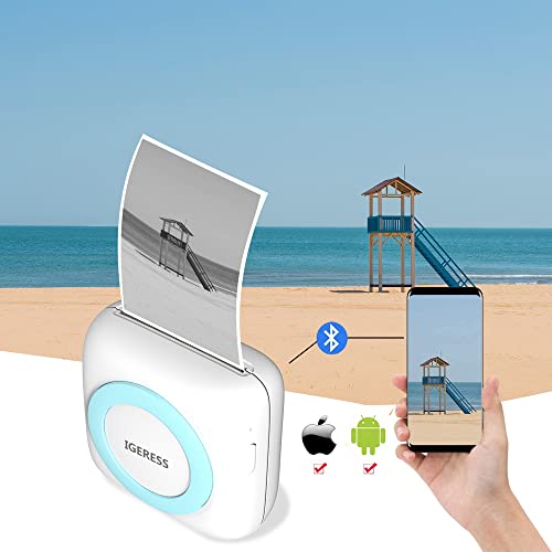 IGERESS Mini Printer, Wireless Bluetooth Pocket Thermal Printer, Sticker Printer, Portable Notes Picture Printer Receipt Paper Printer Compatible with iOS and Android